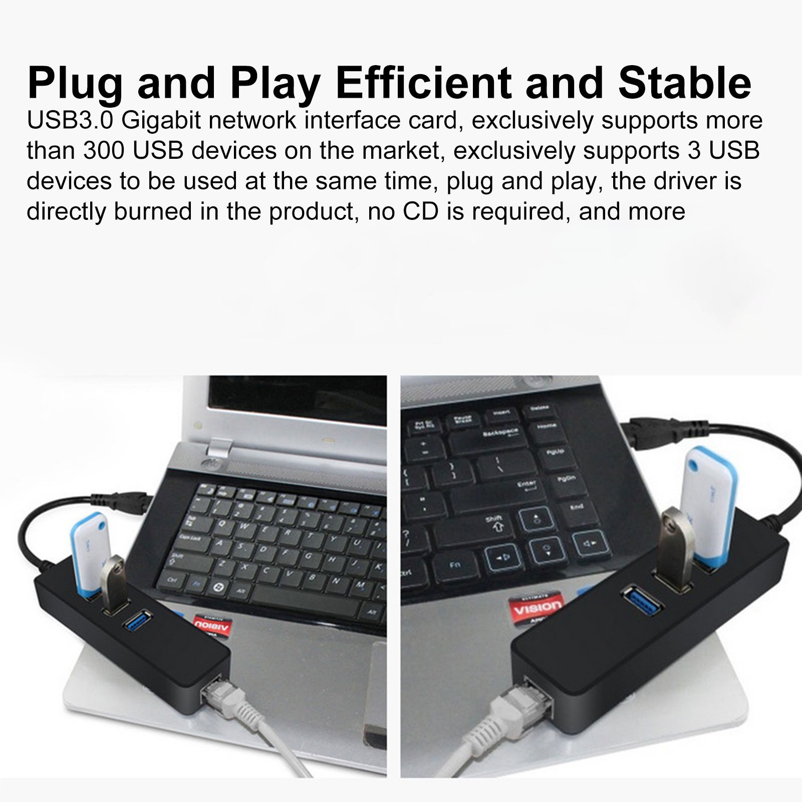 HUB Concentrateur de réseau Ethernet Transfert de données rapide 3 USB ...